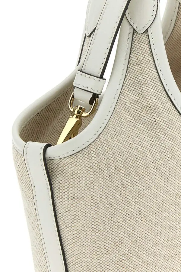 Prada Logo Print Mini Bucket Bag - Tan / White