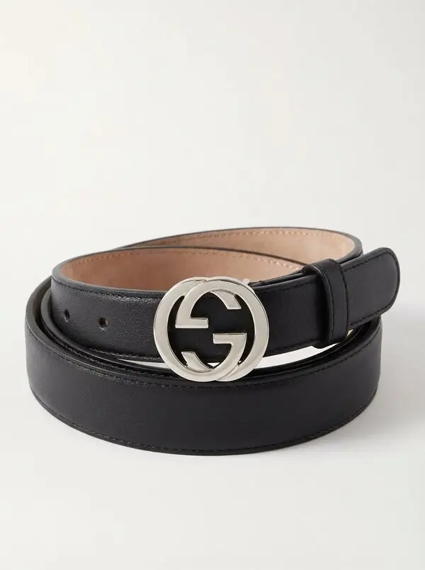 Gucci Thin Belt With Interlocking G Buckle - Black