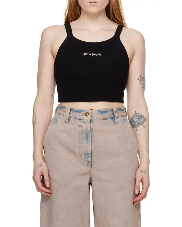 Palm Angels Logo Printed Crewneck Tank Top - Black