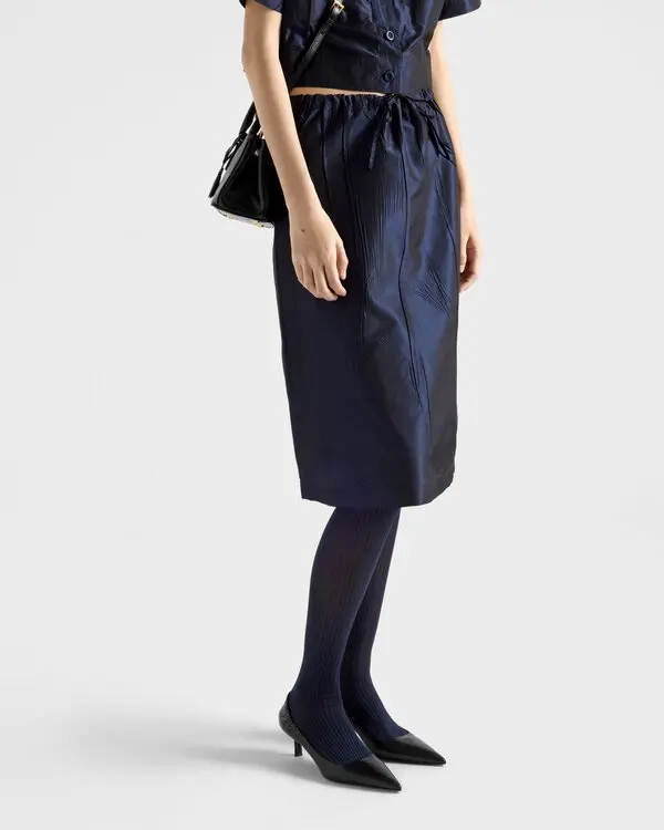 Prada Taﬀeta Midi Skirt With Drawstring And Pleated Details - Blue