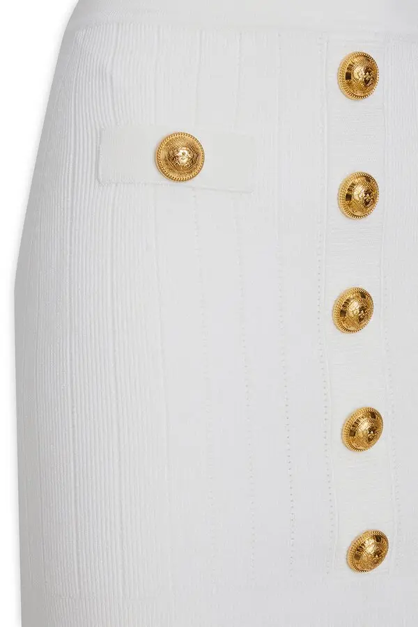 Balmain Button Embellished Knitted Skirt - White