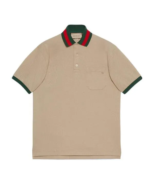 Gucci Cotton Piquet Polo With Web Collar