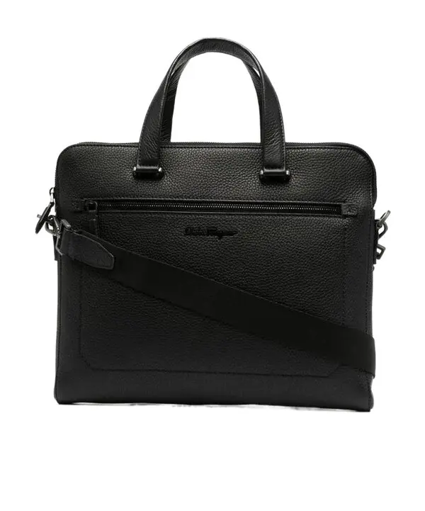 FERRAGAMO Logo Plaque Zipped Briefcase - Black