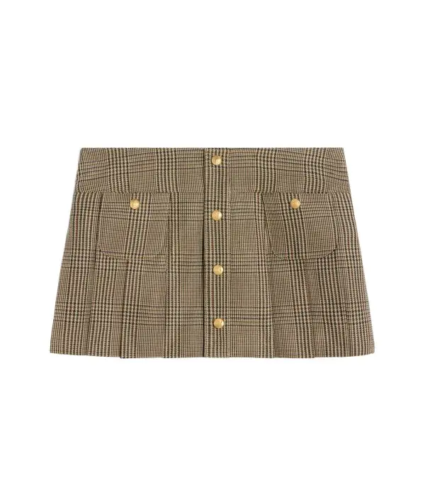Celine Pleated Mini Skirt In Linen And Wool