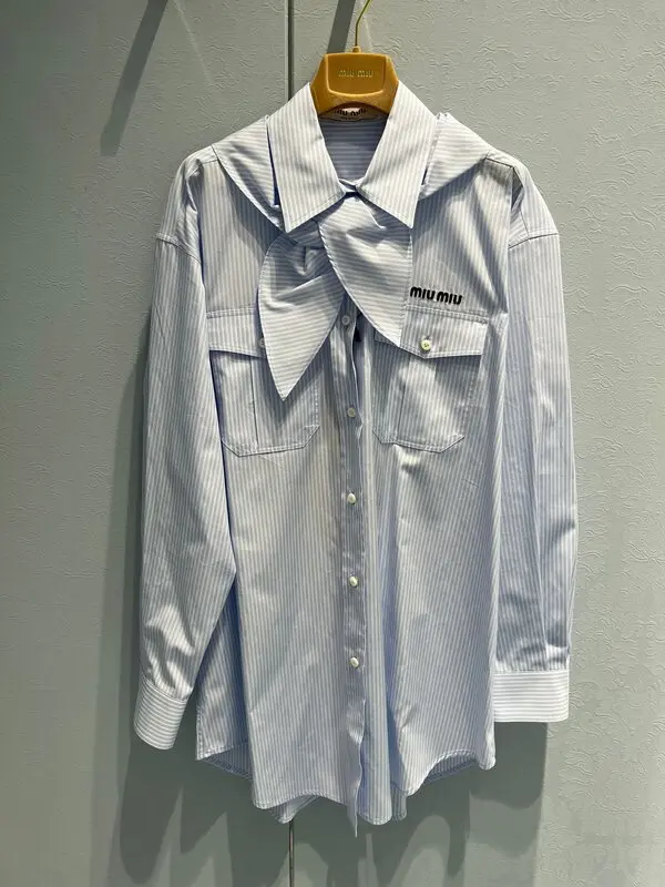 Miu Miu Striped Tie-neck Shirt