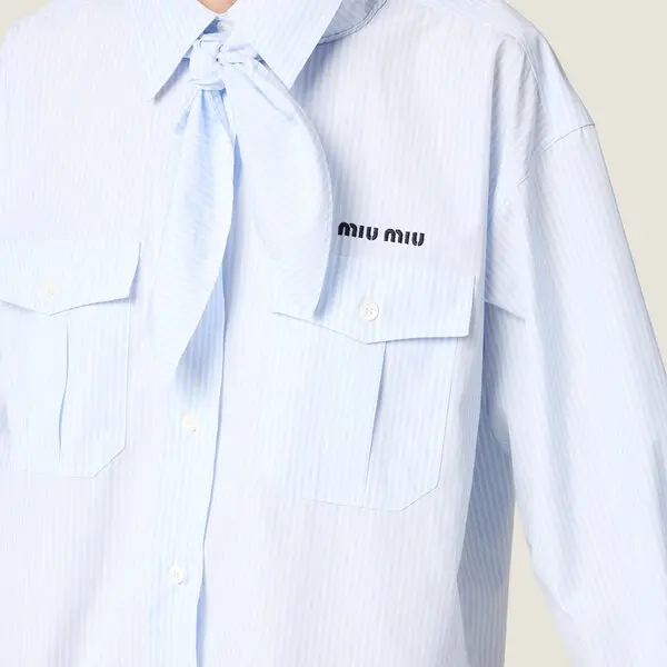 Miu Miu Striped Tie-neck Shirt