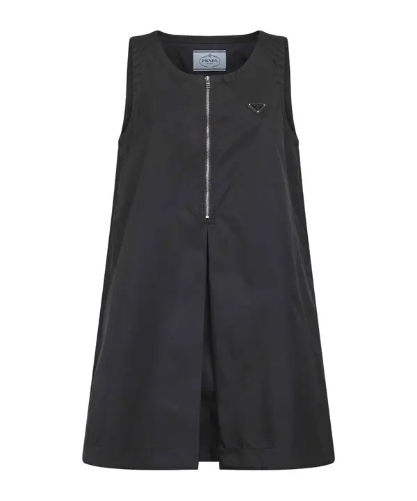 Prada Sleeveless Logo Plaque Mini Dress - Black