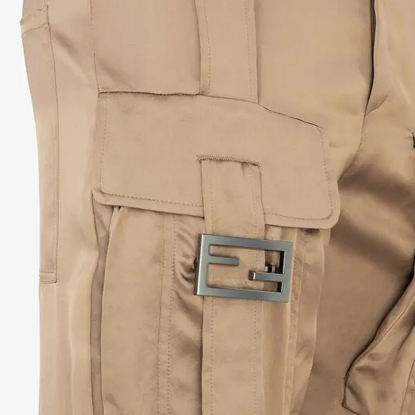 Fendi Low Rise Satin Cargo Pants With Ff Buckle Detail - Brown