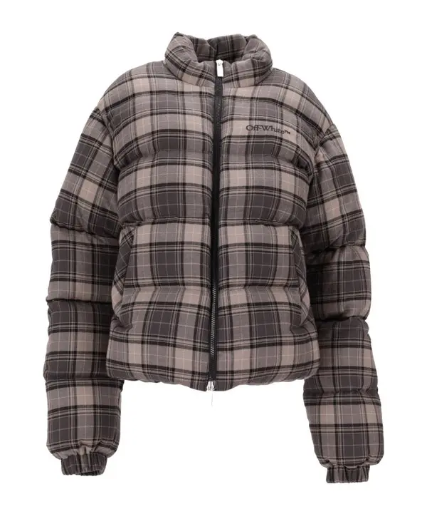 Off-White Plaid Zip-up Down Jacket - Black