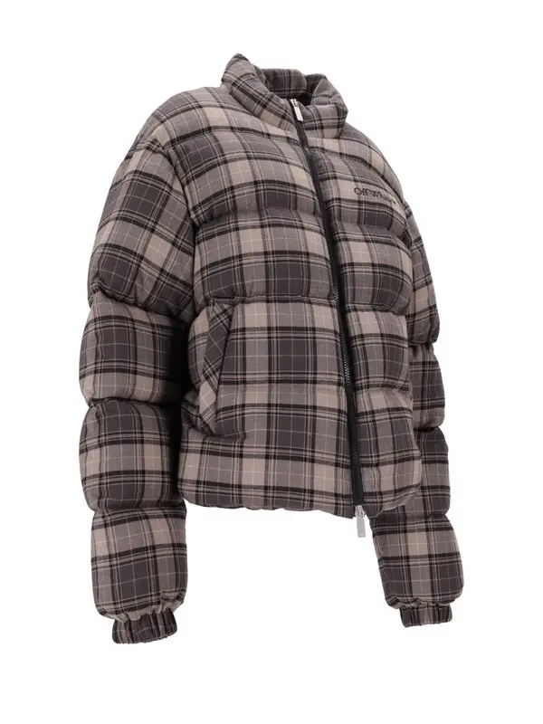 Off-White Plaid Zip-up Down Jacket - Black