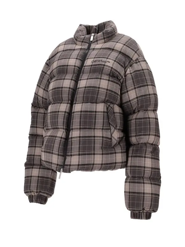 Off-White Plaid Zip-up Down Jacket - Black