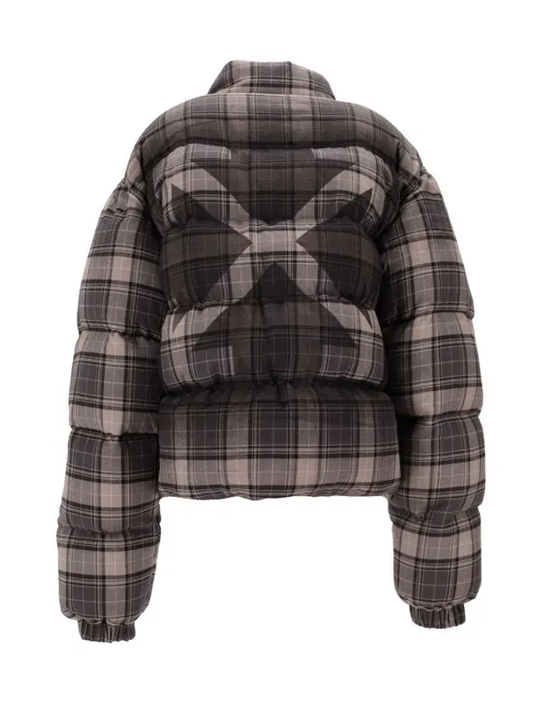 Off-White Plaid Zip-up Down Jacket - Black
