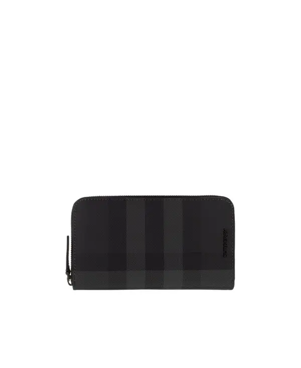 Burberry Logo Plaque Checked Zipped Wallet - Black