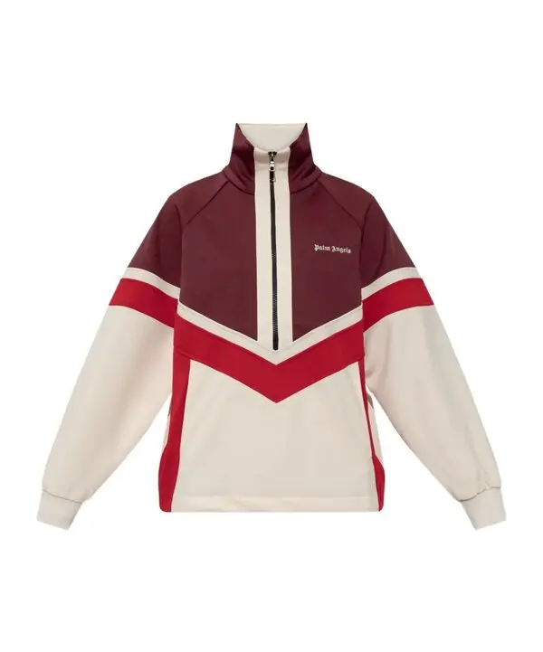 Palm Angels Chevron Pattern Zip Neck Sweatshirt