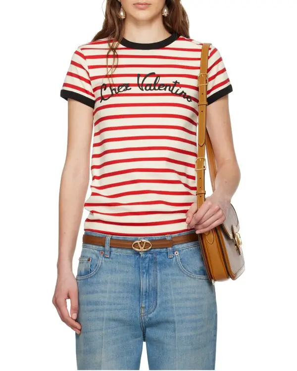 Valentino Garavani Striped Crewneck T-shirt - White