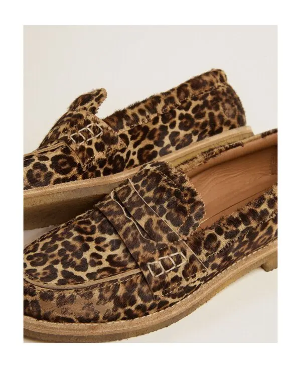 GOLDEN GOOSE Leopard-printed Round-toe Loafers
