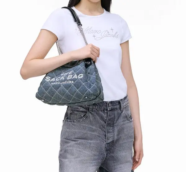 Marc Jacobs Quilted Denim Chain Sack Bag - Gray