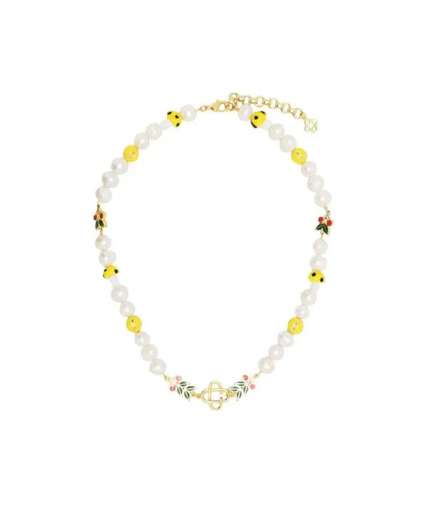 Casablanca Laurel Logo-plaque Beaded Pearl Necklace - Yellow