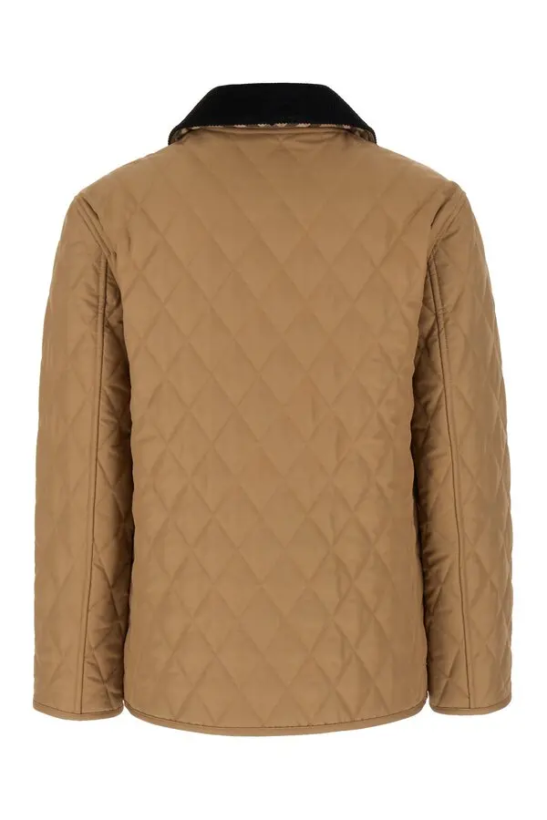 Burberry Diamond Quilted Button-up Jacket With Corduroy Collar - Camel