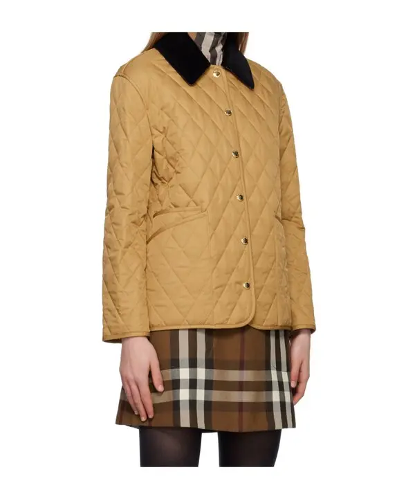 Burberry Diamond Quilted Button-up Jacket With Corduroy Collar - Camel