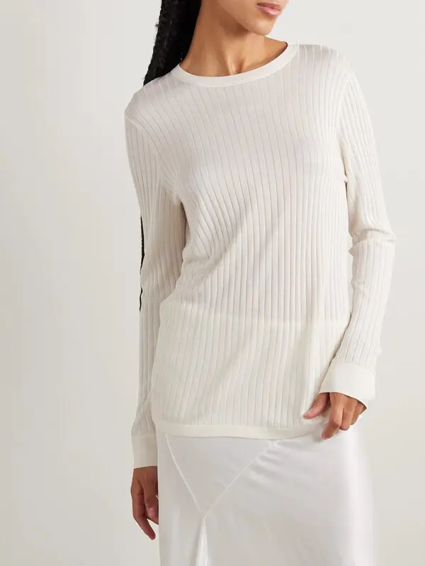 THE ROW Long-sleeved Ribbed Crew Neck Top - No