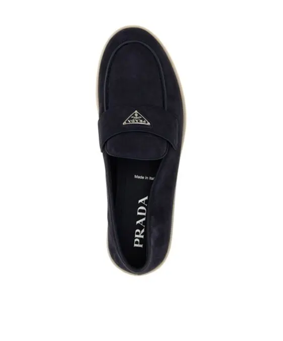 Prada Logo Plaque Almond Toe Loafers - Blue