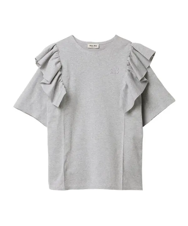 Miu Miu Ruffled Crewneck Dress - Gray