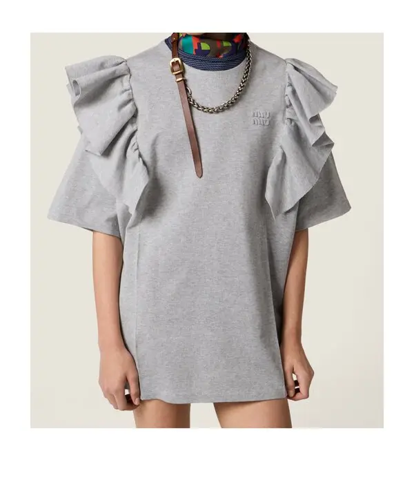Miu Miu Ruffled Crewneck Dress