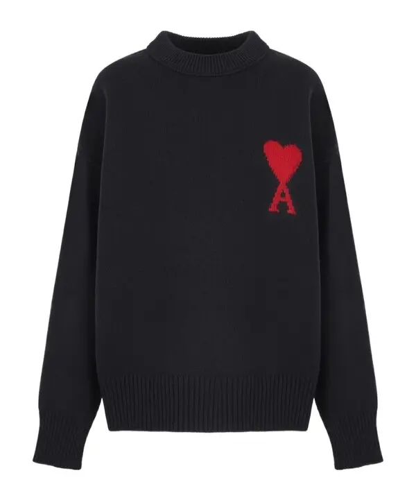 AMI Paris De Coeur Crewneck Jumper - Black