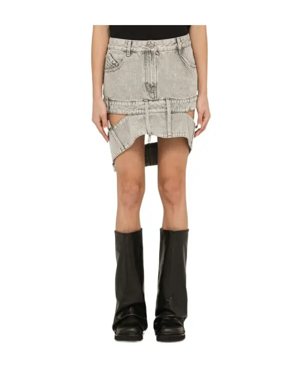 Attico Cut-out Mini Denim Skirt - Gray