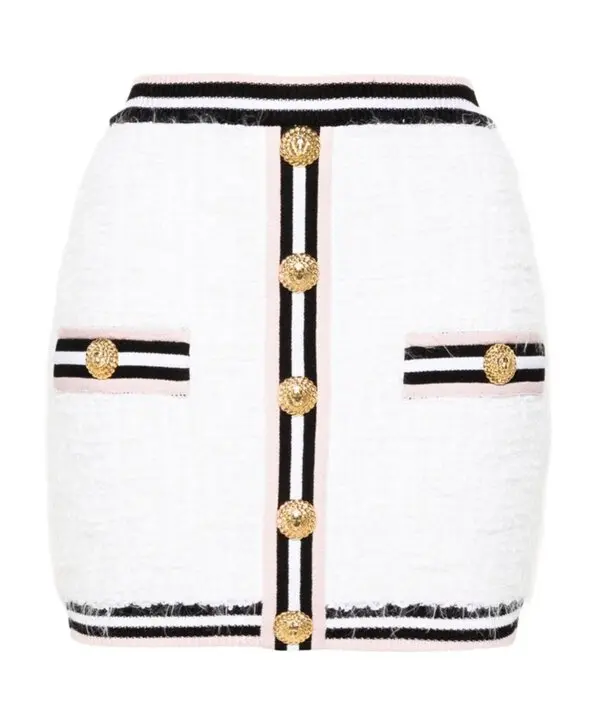 Balmain Monogram Knit Mini Skirt With Decorative Gold Buttons - No