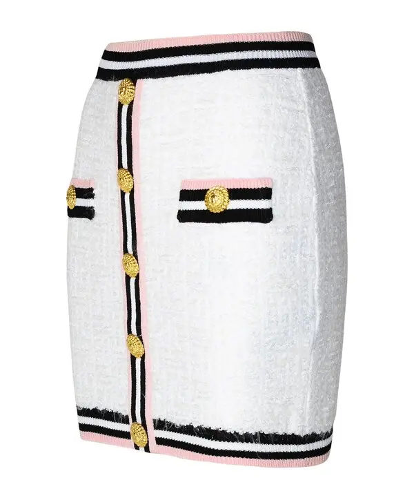Balmain Monogram Knit Mini Skirt With Decorative Gold Buttons - No