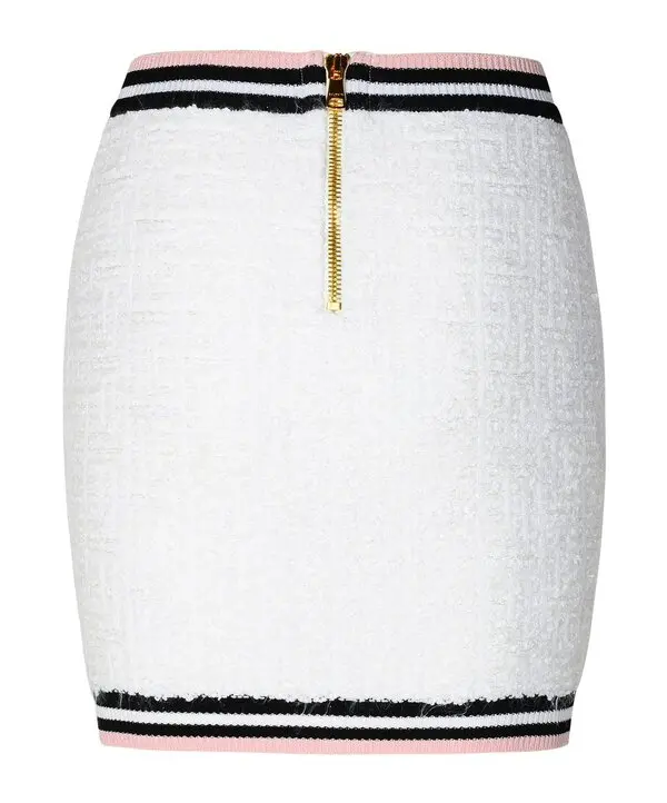 Balmain Monogram Knit Mini Skirt With Decorative Gold Buttons - No
