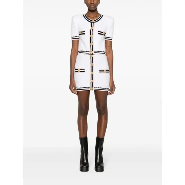 Balmain Monogram Knit Mini Skirt With Decorative Gold Buttons - No