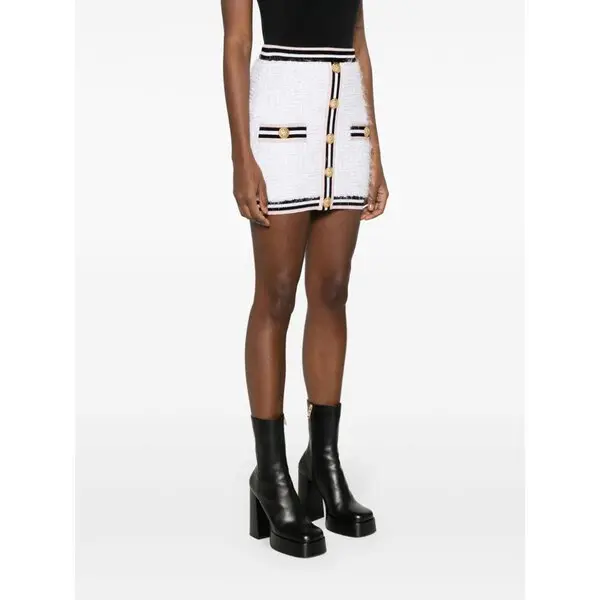Balmain Monogram Knit Mini Skirt With Decorative Gold Buttons - No