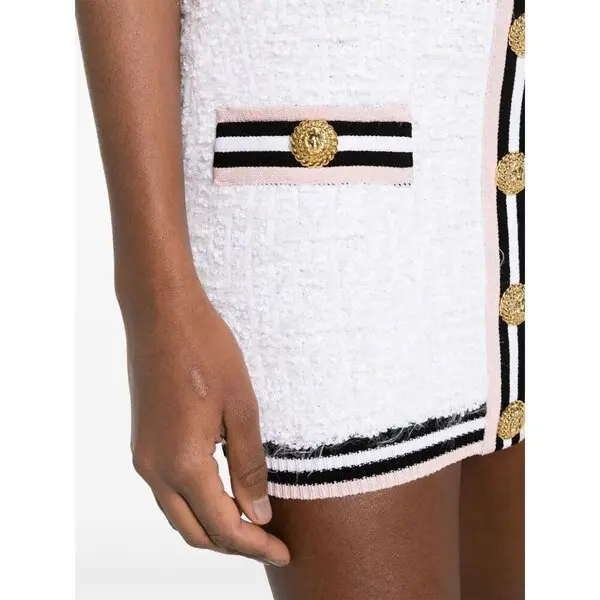 Balmain Monogram Knit Mini Skirt With Decorative Gold Buttons - No