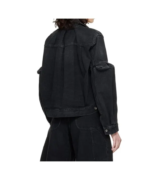 Sacai Non-stretch Denim Jacket With Modified Lantern Sleeves - Black