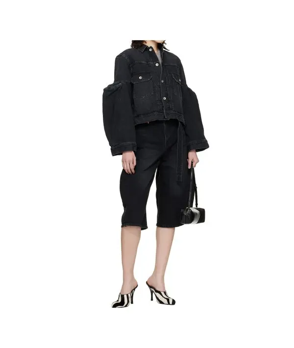 Sacai Non-stretch Denim Jacket With Modified Lantern Sleeves - Black