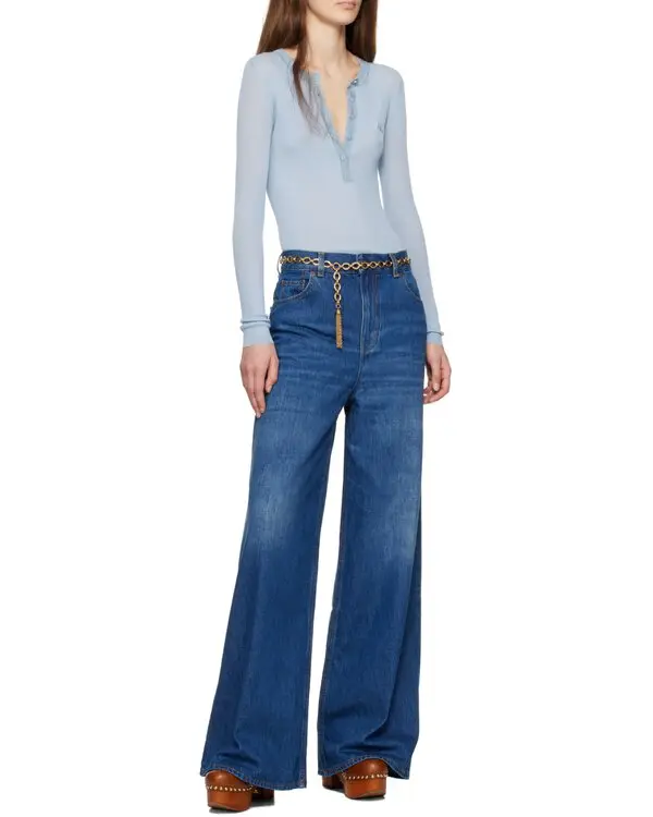 Chloé Ribbed Henley Shirt With Logo Detail - Blue