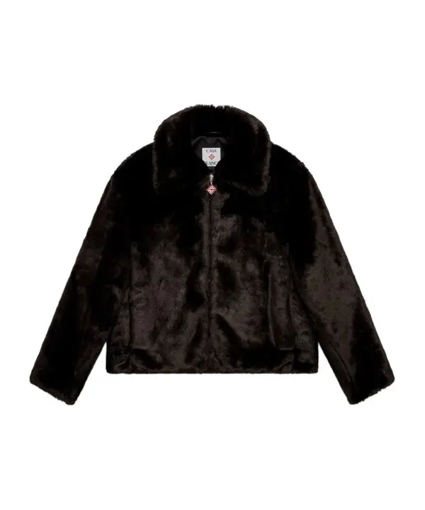 Casablanca Faux Fur Zip-up Jacket With Iconic Diamond Logo Detail