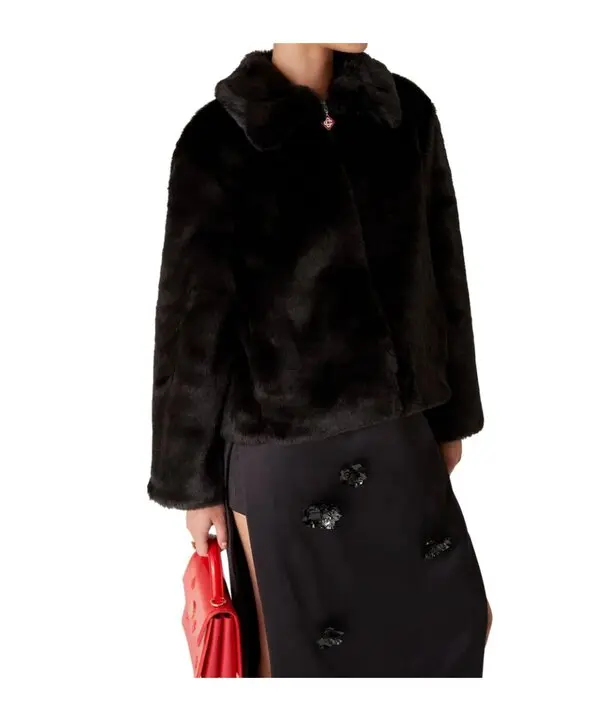 Casablanca Faux Fur Zip-up Jacket With Iconic Diamond Logo Detail