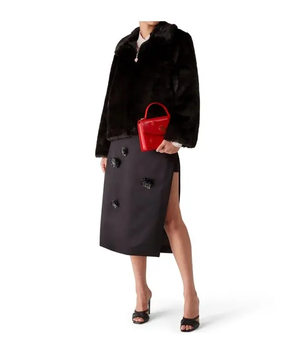 Casablanca Faux Fur Zip-up Jacket With Iconic Diamond Logo Detail