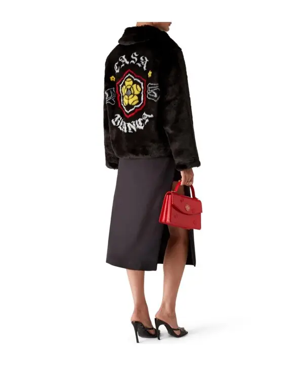 Casablanca Faux Fur Zip-up Jacket With Iconic Diamond Logo Detail