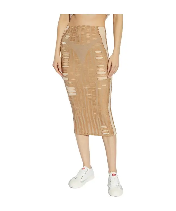 DIESEL® M-calina Distressed Seamless Midi Skirt - Beige