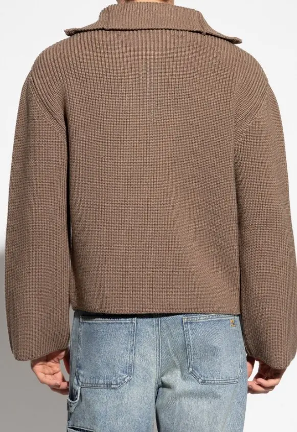 COURREGES Ribbed Long Sleeve Sweater With Quarter Zip
