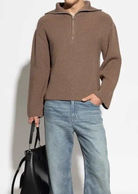 COURREGES Ribbed Long Sleeve Sweater With Quarter Zip