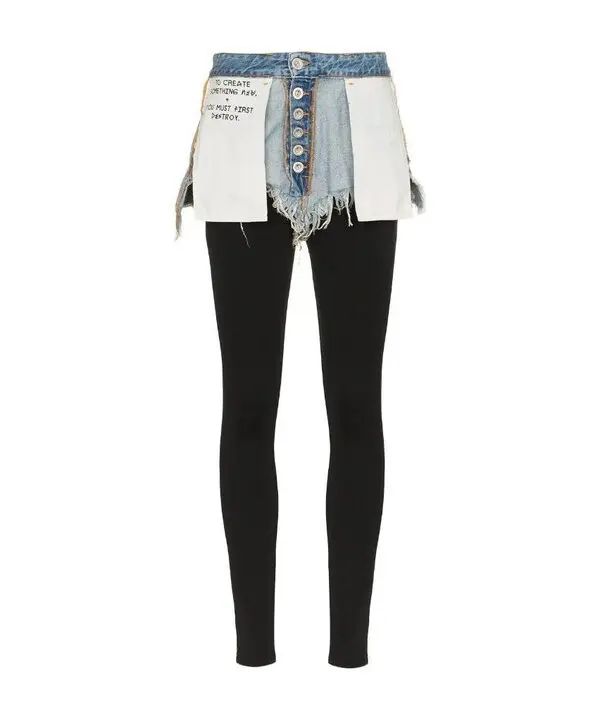 BEN TAVERNITI UNRAVEL PROJECT Stretch Leggings With Detached Denim Shorts Detail - Black