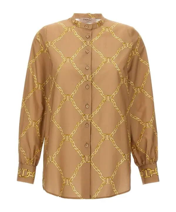 TWINSET Chain Printed Poplin Shirt - Brown