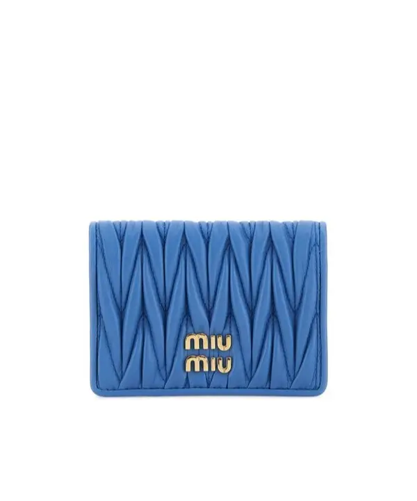 Miu Miu Logo-lettering Matelassé Cardholder - Blue