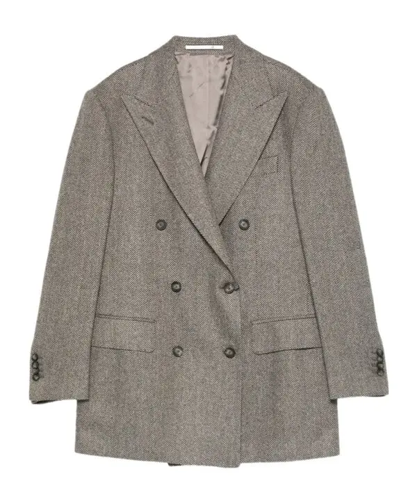 Tagliatore Long-sleeved Herringbone Double-breasted Blazer